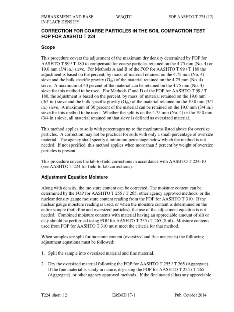 Aashto T 224 2012 | PDF | Density | Soil