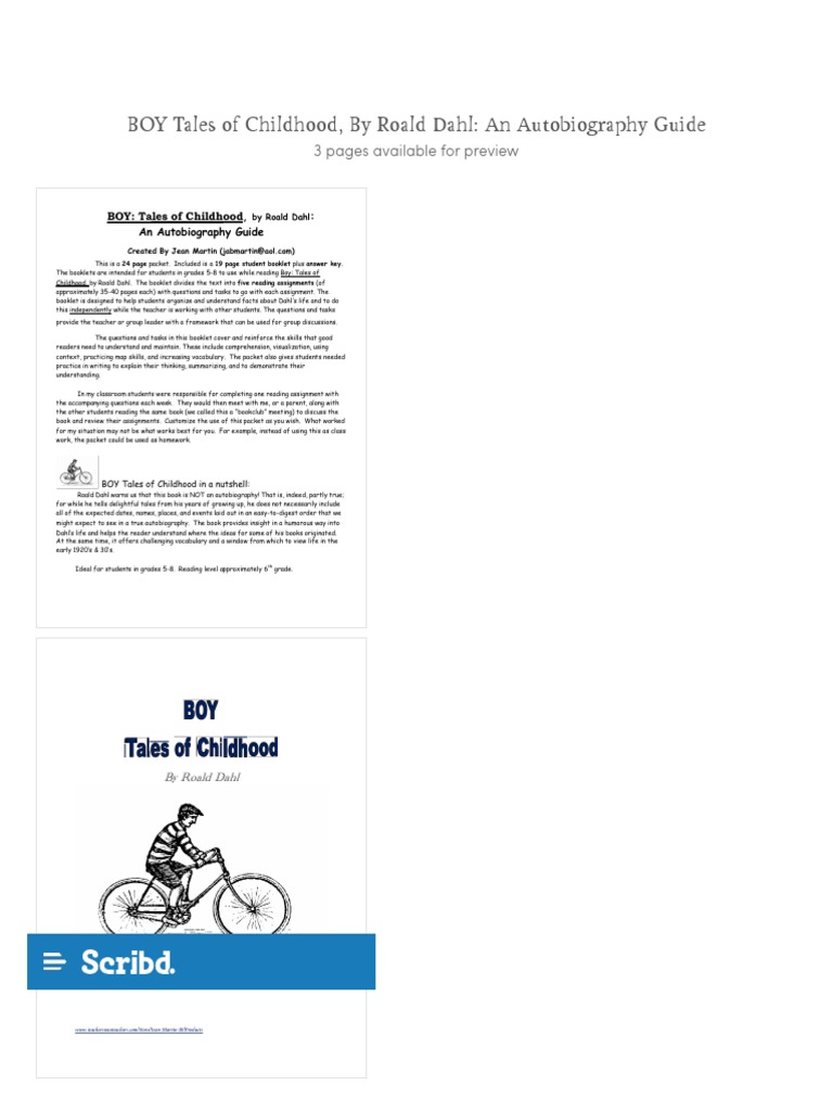 BOY Tales of Childhood by Roald Dahl An Autobiography Guide PDF | PDF