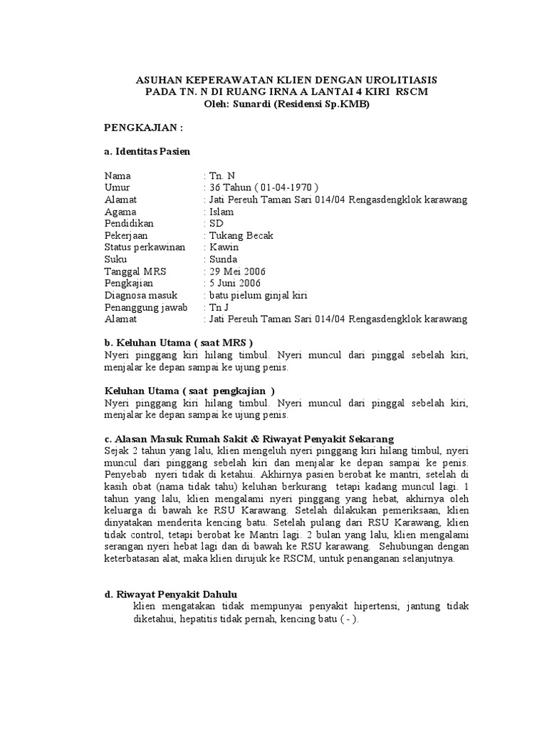 Contoh Studi Kasus Pomr Urolitiasis PDF | PDF