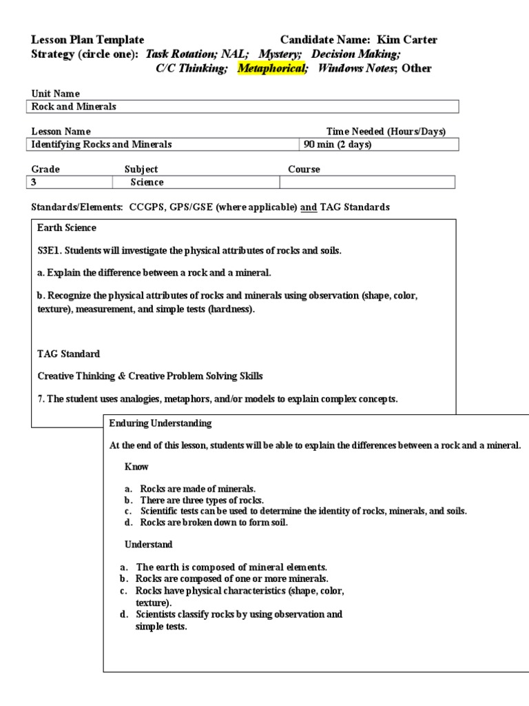 Lesson Plan Metaphorical Expression | PDF | Rock (Geology) | Analogy