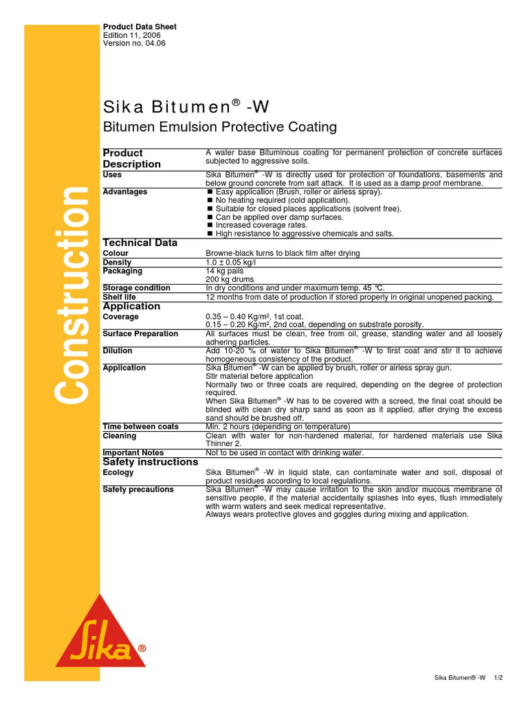 Sika Bitumen W | PDF | Asphalt | Soil