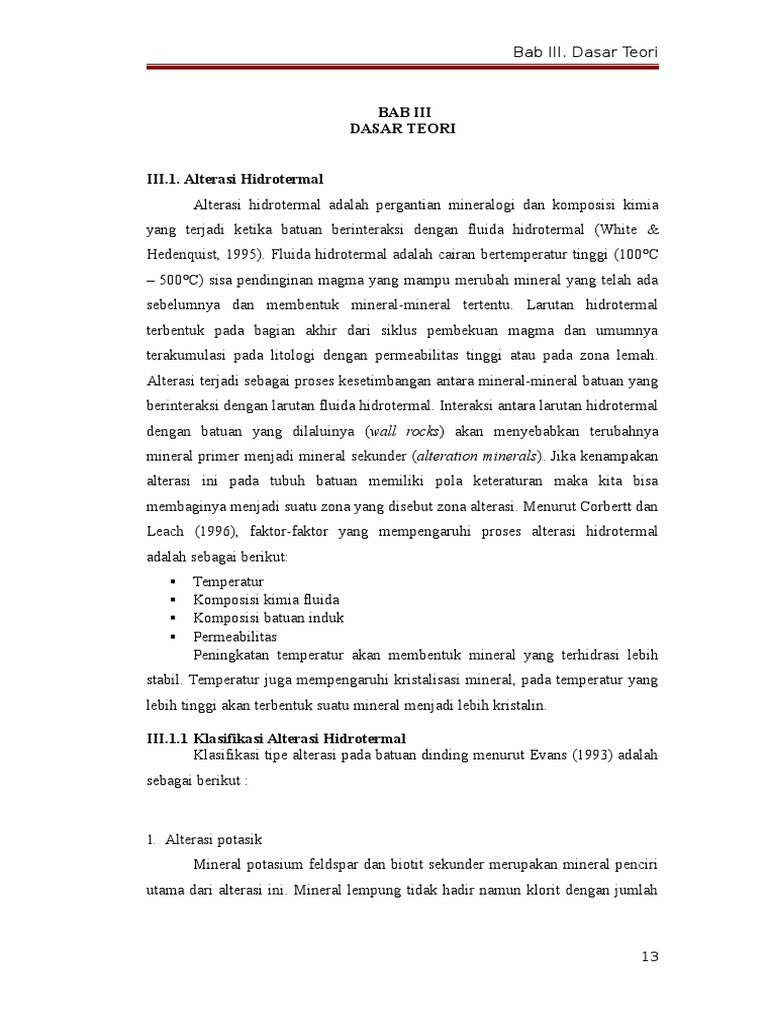 Dasar Teori Alterasi Hidrotermal dan Endapan | PDF