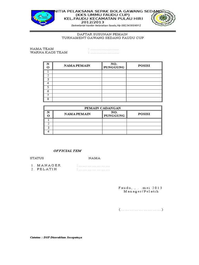 Daftar Susunan Pemain | PDF