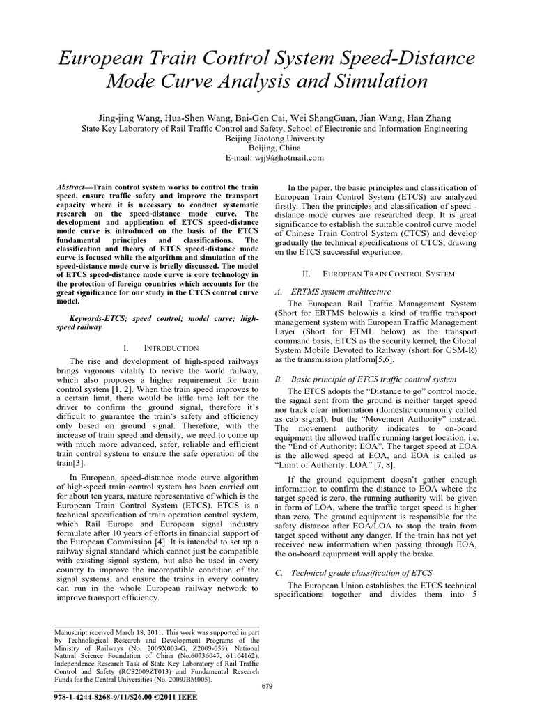 European Train Control System Speed-Distance Mode Curve Analysis and ...