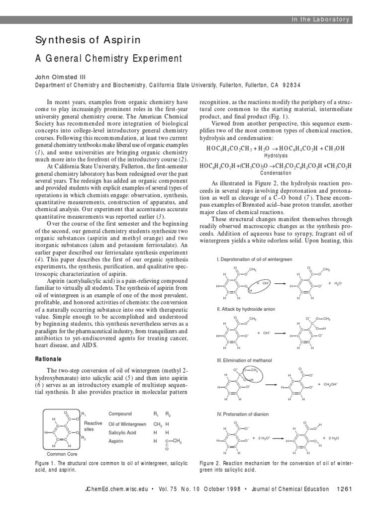 Synthesis of Aspirin | PDF | Organic Chemistry | Chemistry