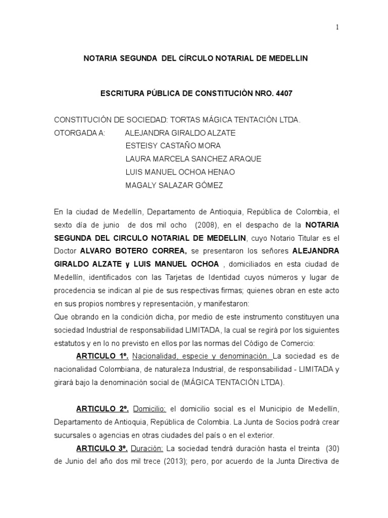 Escritura de Constitucion | Sociedad de responsabilidad limitada | Gobierno