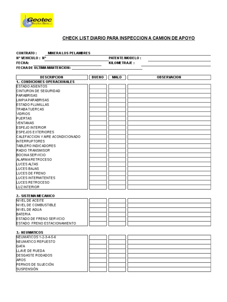 Check List Camión | PDF