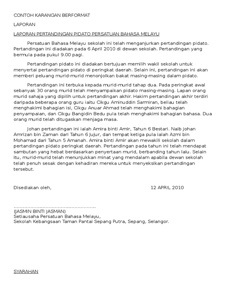 Contoh Karangan Berformat | PDF