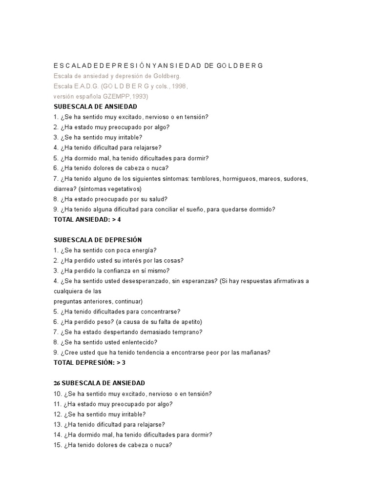 Depresion y Ansiedad Escala Goldberg