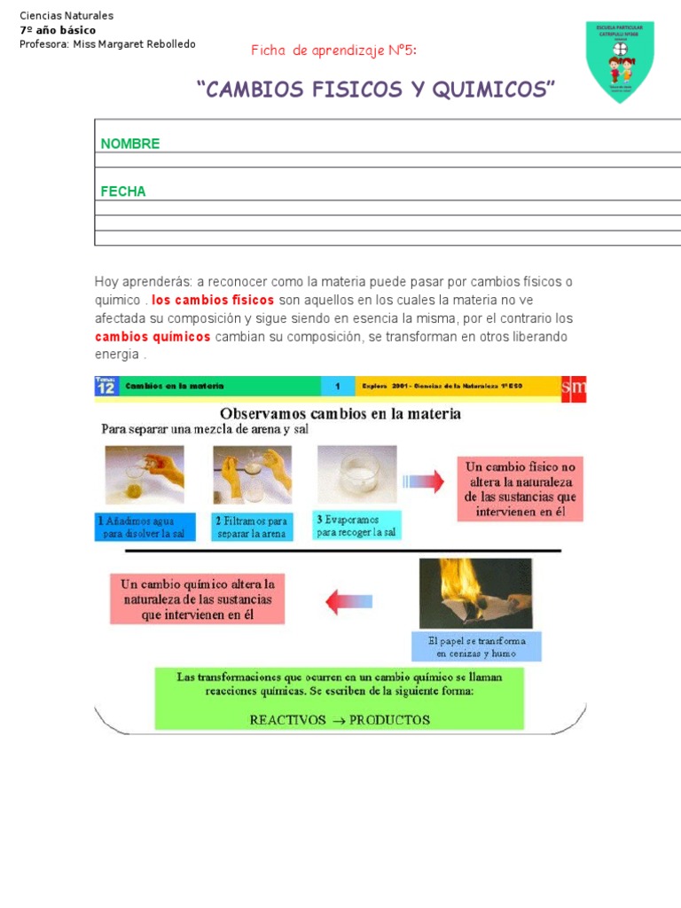 Cambios Físicos y Químicos para Niños | PDF