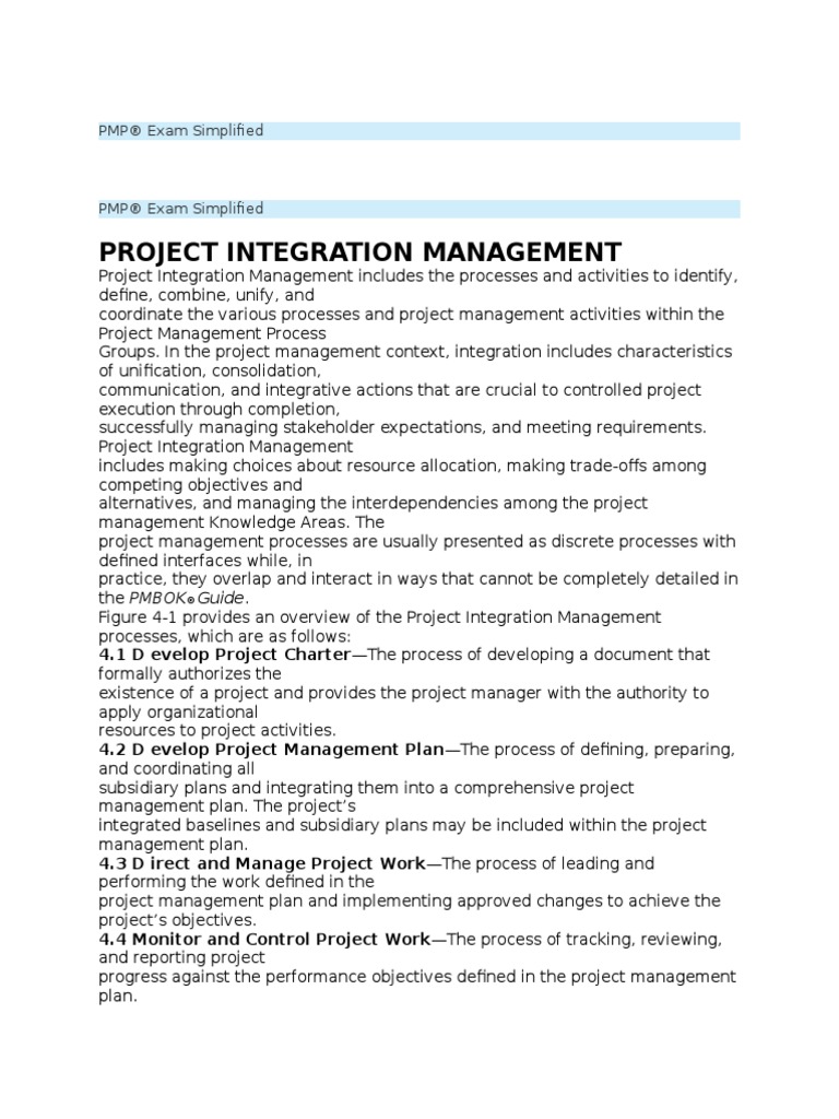 Project Integration Management: PMP® Exam Simplified | PDF
