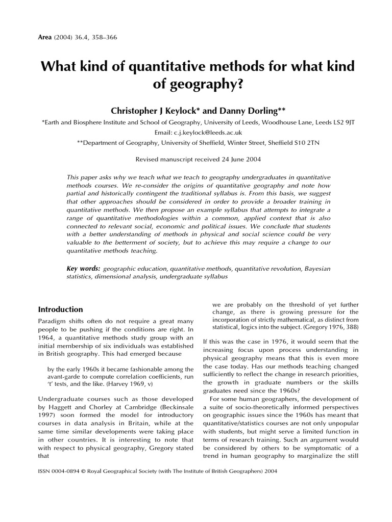 What Kind of Quantitative Methods For What Kind of Geography PDF | PDF ...
