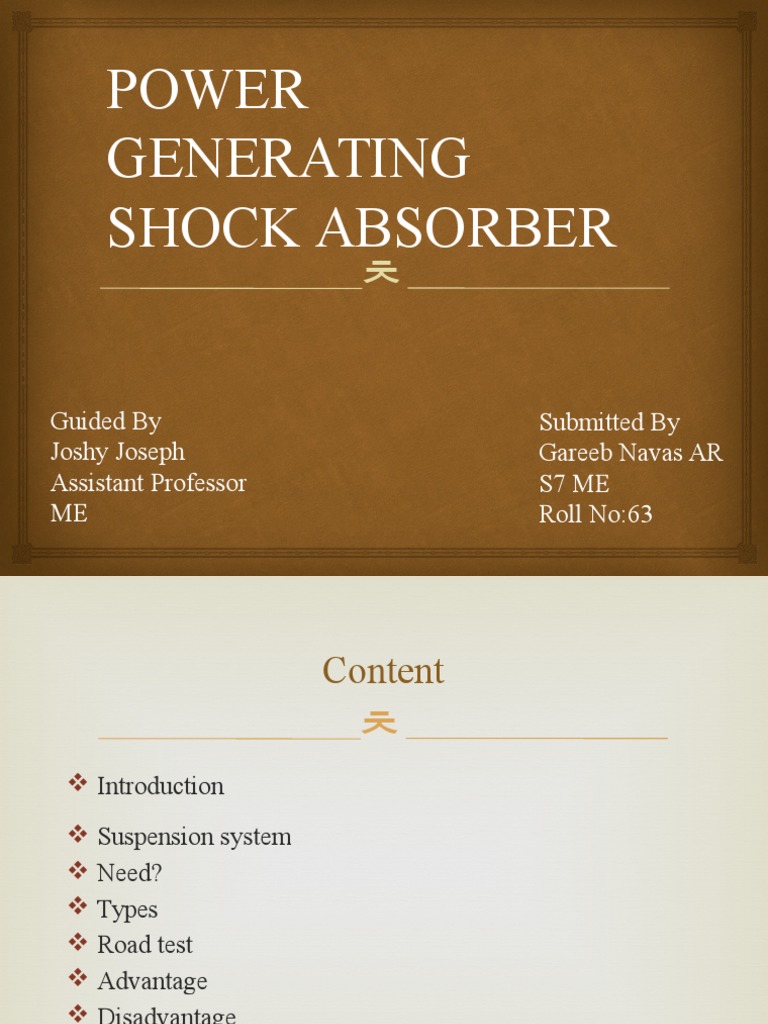 Power Generating Shock Absorber Seminar Final | PDF | Suspension (Vehicle) | Vehicles