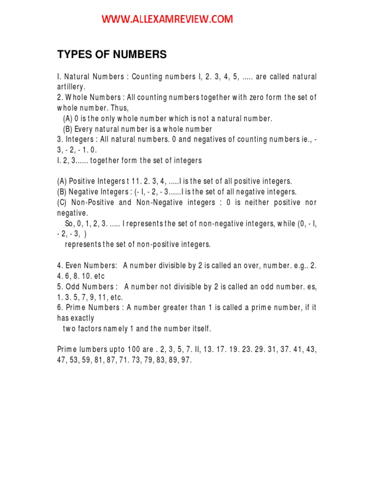 Types of Numbers WWW - Allexamreview | PDF