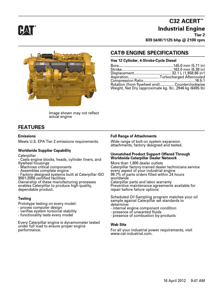 Cat® Engine Specifications: C32 Acert Industrial Engine | PDF