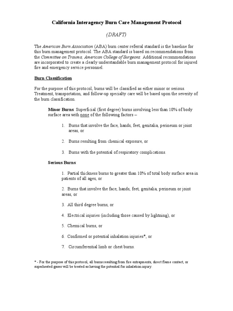 California Inter Agency Burn Care Management Protocol (Draft ...