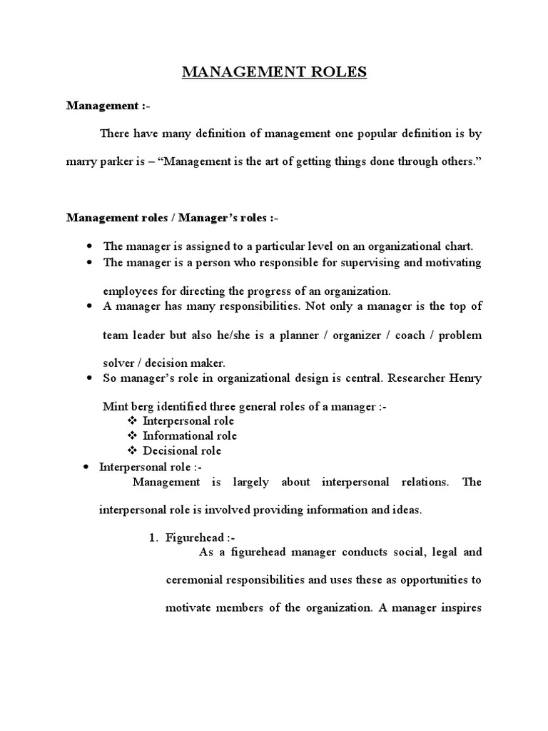 Management Roles | PDF | Leadership | Entrepreneurship