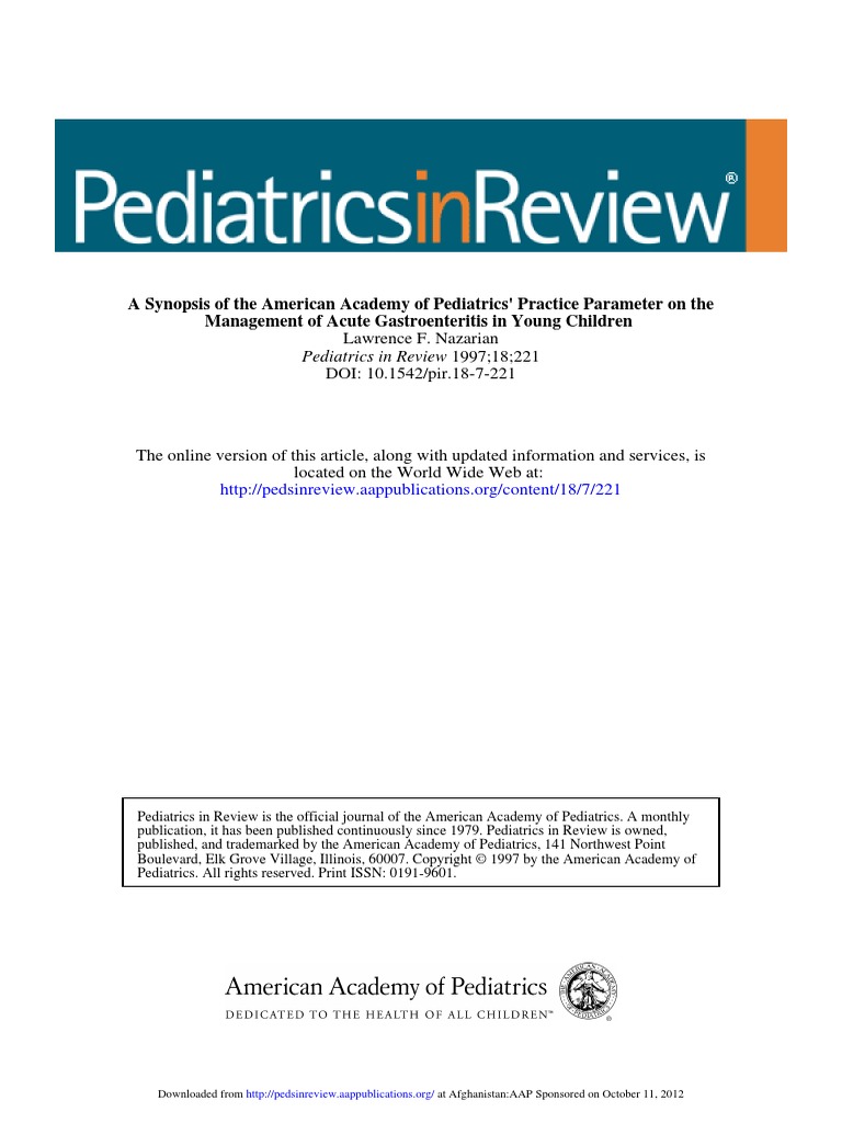 Management of Acute Gastroenteritis in Young Children A Synopsis of The ...