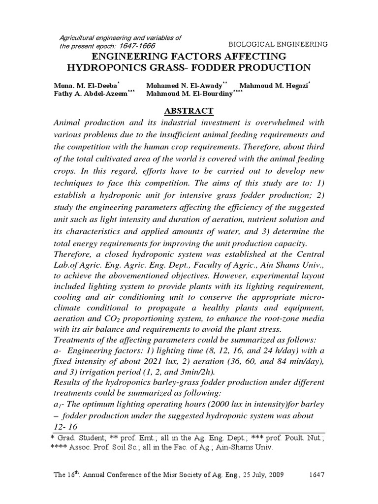 Hydroponic Fodder Technical Data | PDF | Science & Mathematics ...