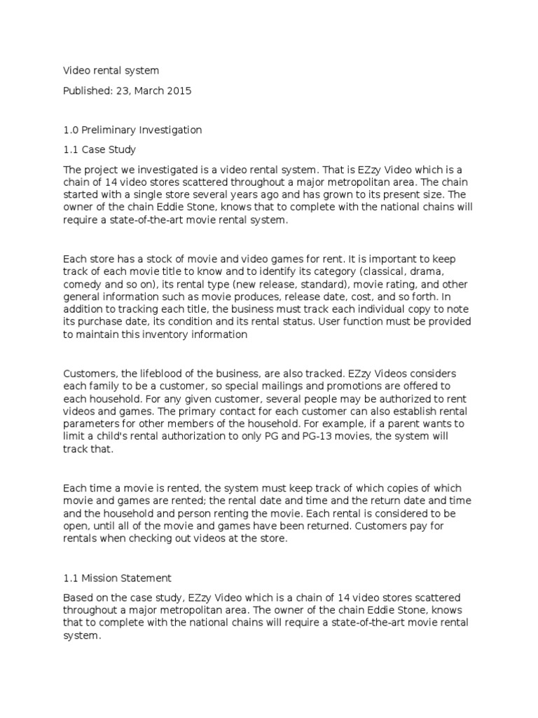Video Rental System | Download Free PDF | Feasibility Study | Software ...