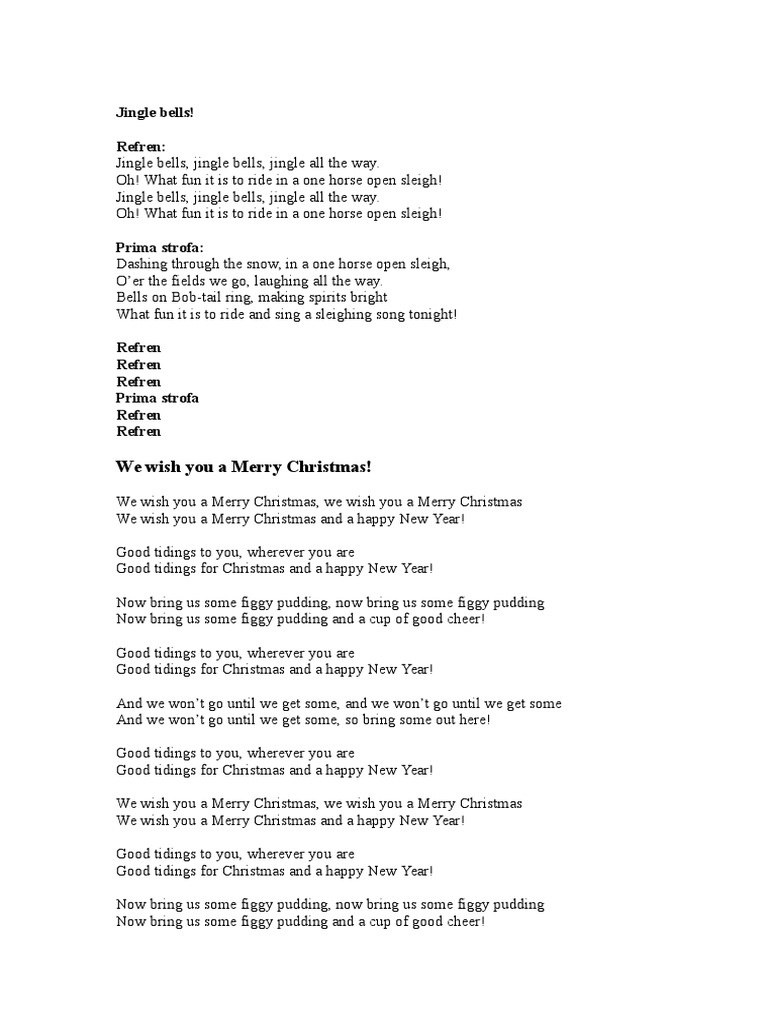 Jingle Bells! Refren:: We Wish You A Merry Christmas! | PDF | Seasonal ...