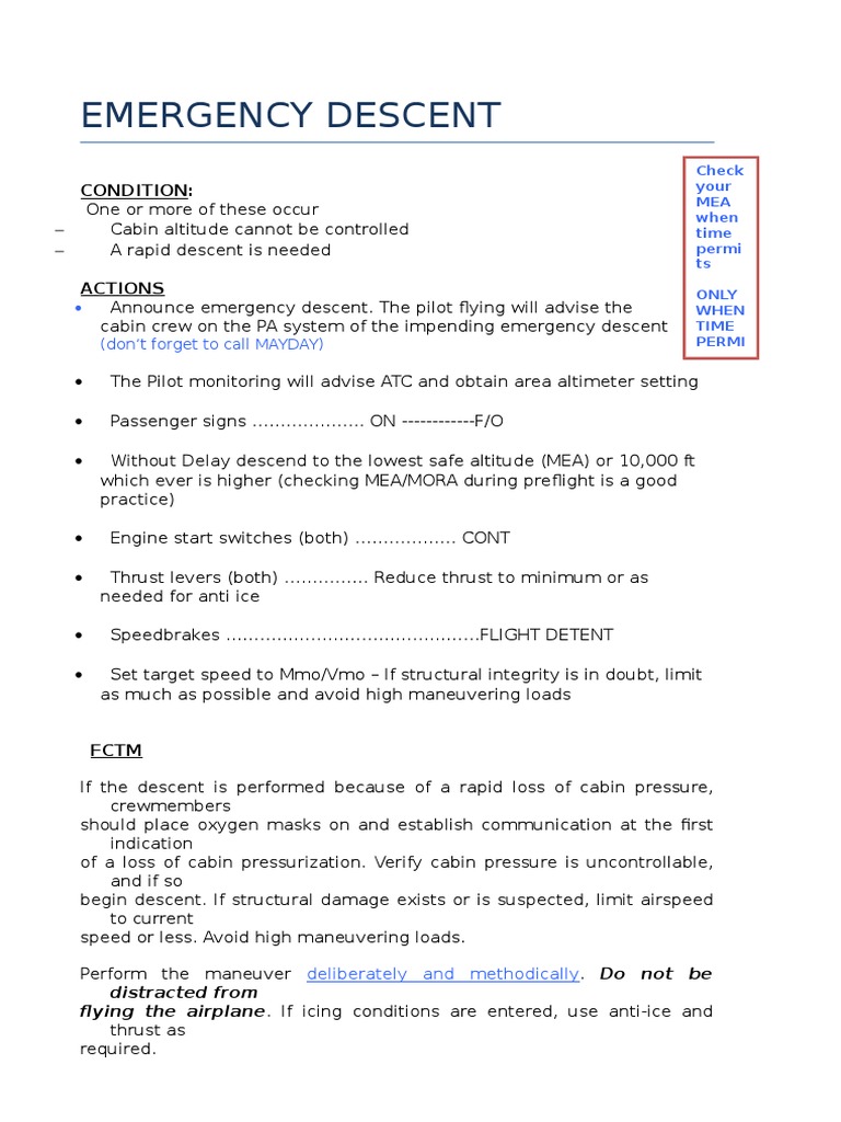 Emergency Descent | PDF | Altitude | Aeronautics
