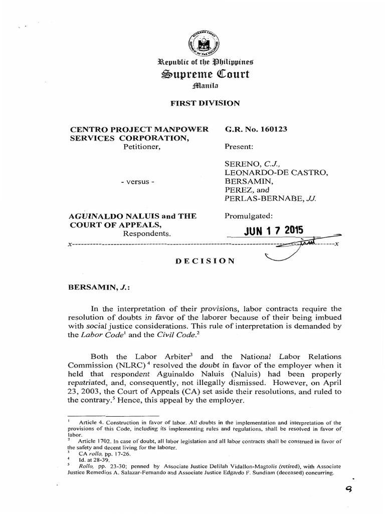 Centro Project Manpower Services Corporation v. Naluis, G.R. No. 160123 ...