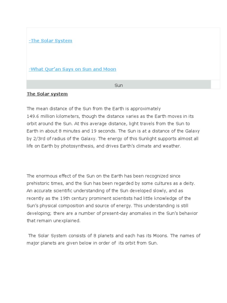 Reason of Solar System in Light of Quran | PDF | Sun | Planets