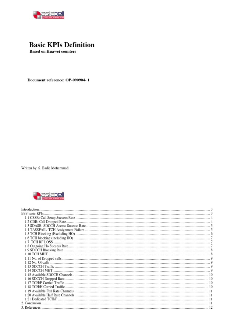 Basic KPIs Definition Based On Huawei Counters | PDF | Performance Indicator | Telecommunications