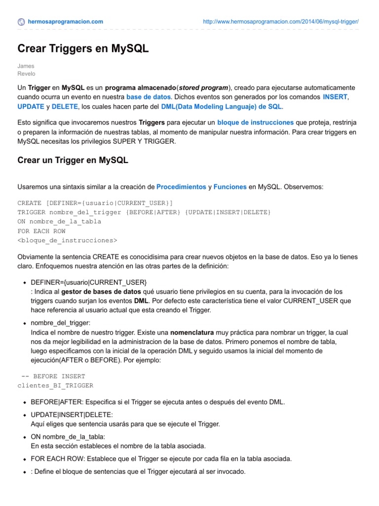 Crear Triggers en MySQL PDF | PDF | Tabla (base de datos) | Datos