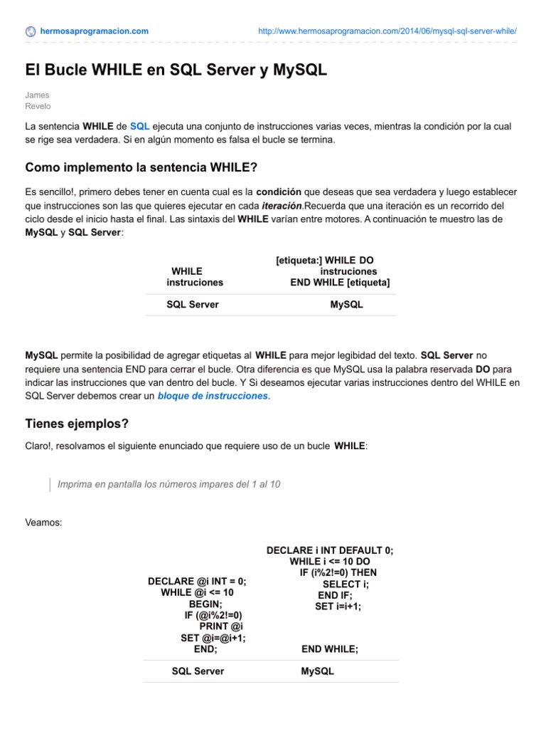 WHILE en SQL Server y MySQL | PDF | Servidor SQL de Microsoft | SQL