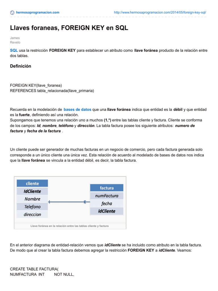 RESTRICCIONES - Llaves Foraneas FOREIGN KEY en SQL PDF | PDF