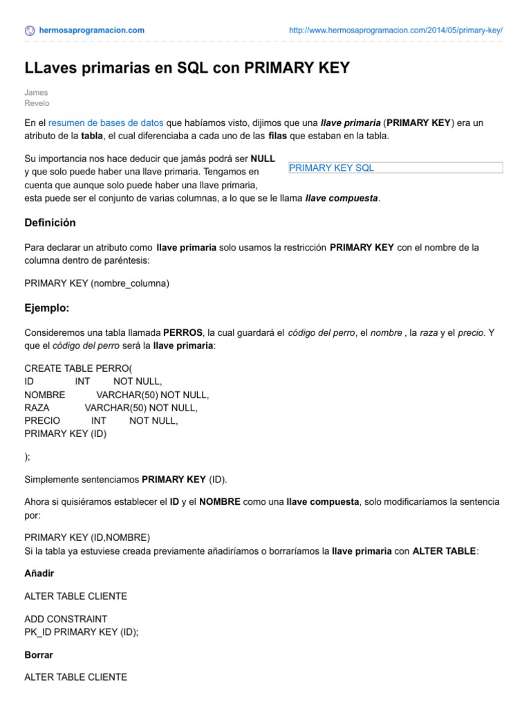 RESTRICCIONES - LLaves Primarias en SQL Con PRIMARY KEY PDF | PDF ...