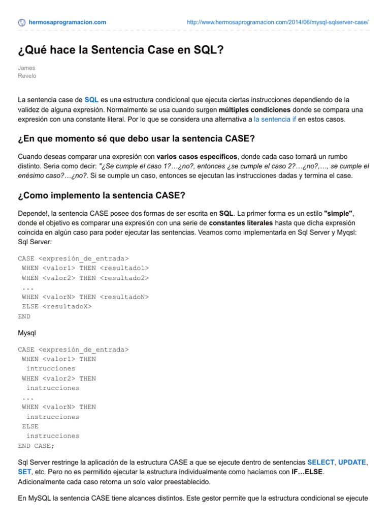 Qué Hace La Sentencia Case en SQL PDF | PDF | Servidor SQL de Microsoft | SQL