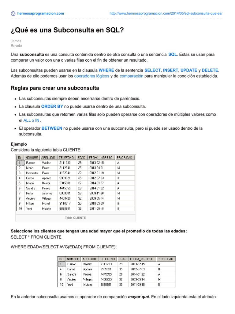 Subconsultas Qué Es Una Subconsulta En Sql Pdf Pdf 