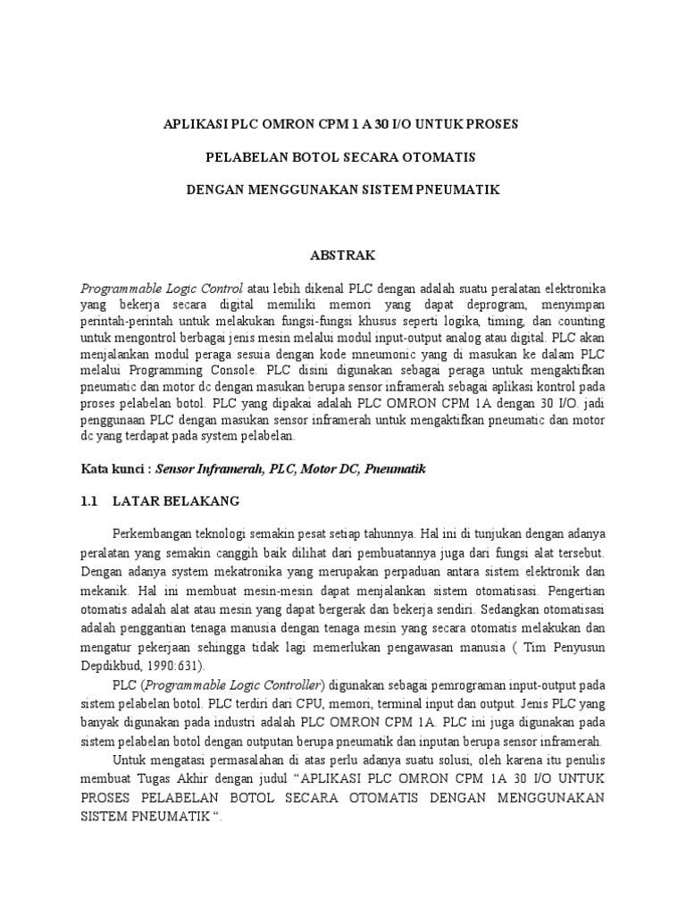 Jurnal Aplikasi PLC Omron CPM 1 A 30 Io Untuk Proses Pelabel PDF | PDF