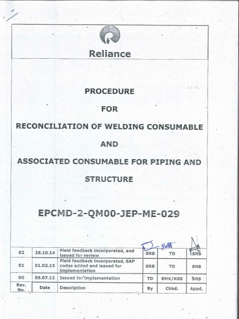 Reconcilation of Welding Consumable and Associated Consumable For ...