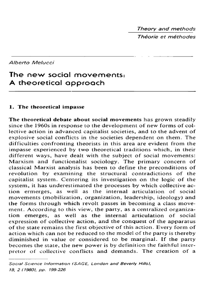 Alberto Melucci The New Social Movements - A Theoretical Approach | PDF ...