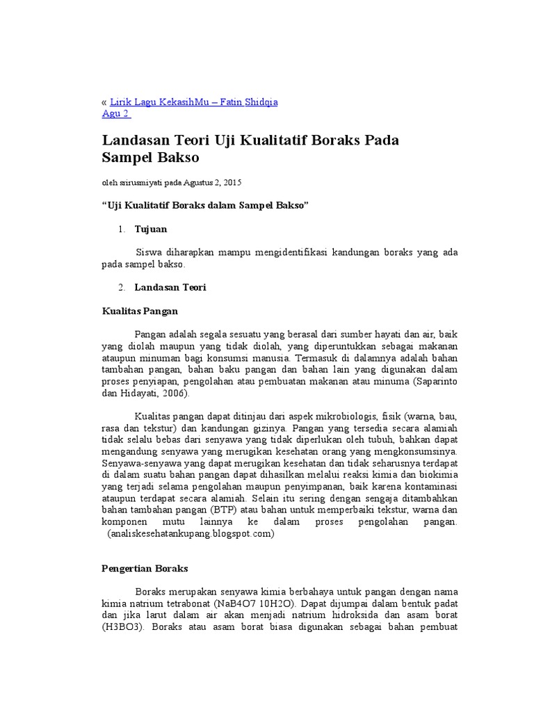 Uji Kualitatif Boraks pada Bakso | PDF