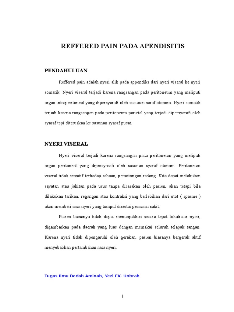 BEDAH Referred Pain Pada Appendicitis | PDF