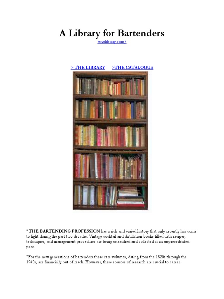 A Library For Bartenders | PDF | Cocktails | Bartender