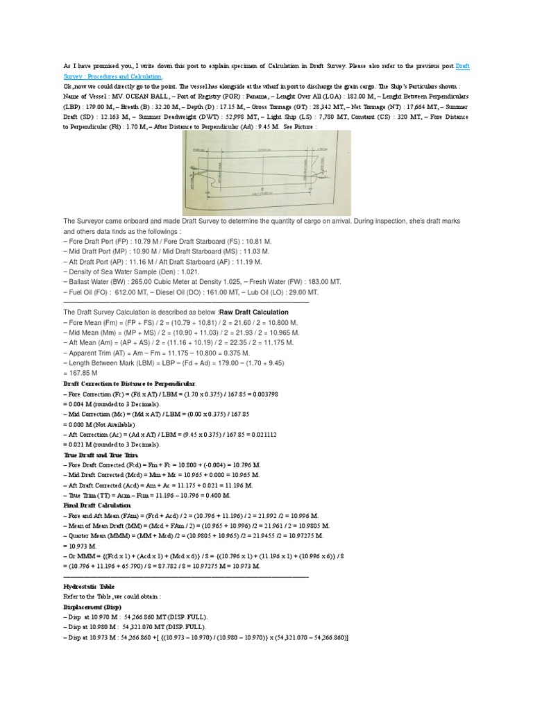 Draft Survey | PDF | Tonnage | Surveying