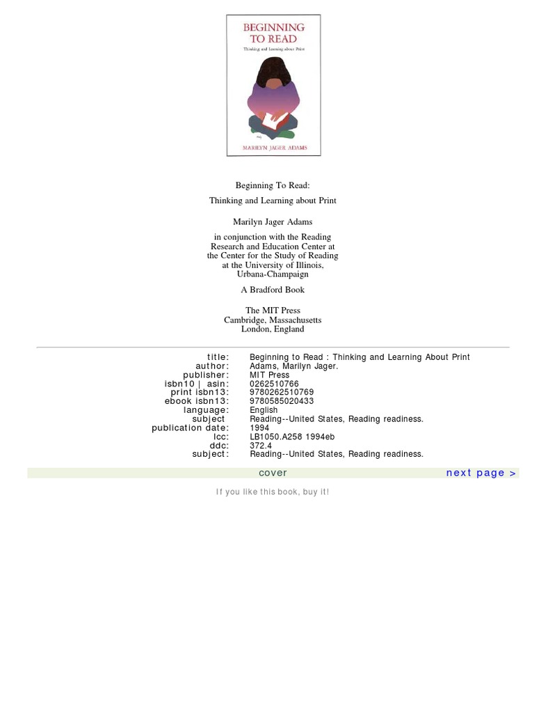 Marilyn Jager Adams - Beginning To Read (1990) | PDF | Reading (Process ...