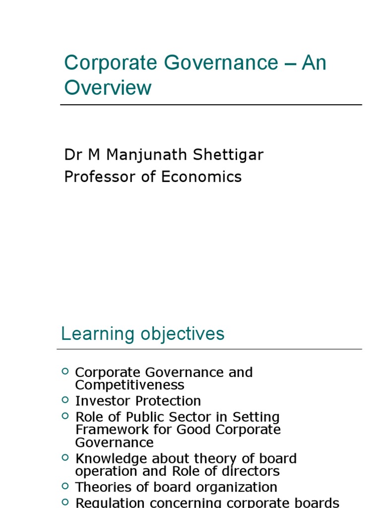 Corporate Governance Overview and Valuation | PDF | Board Of Directors ...