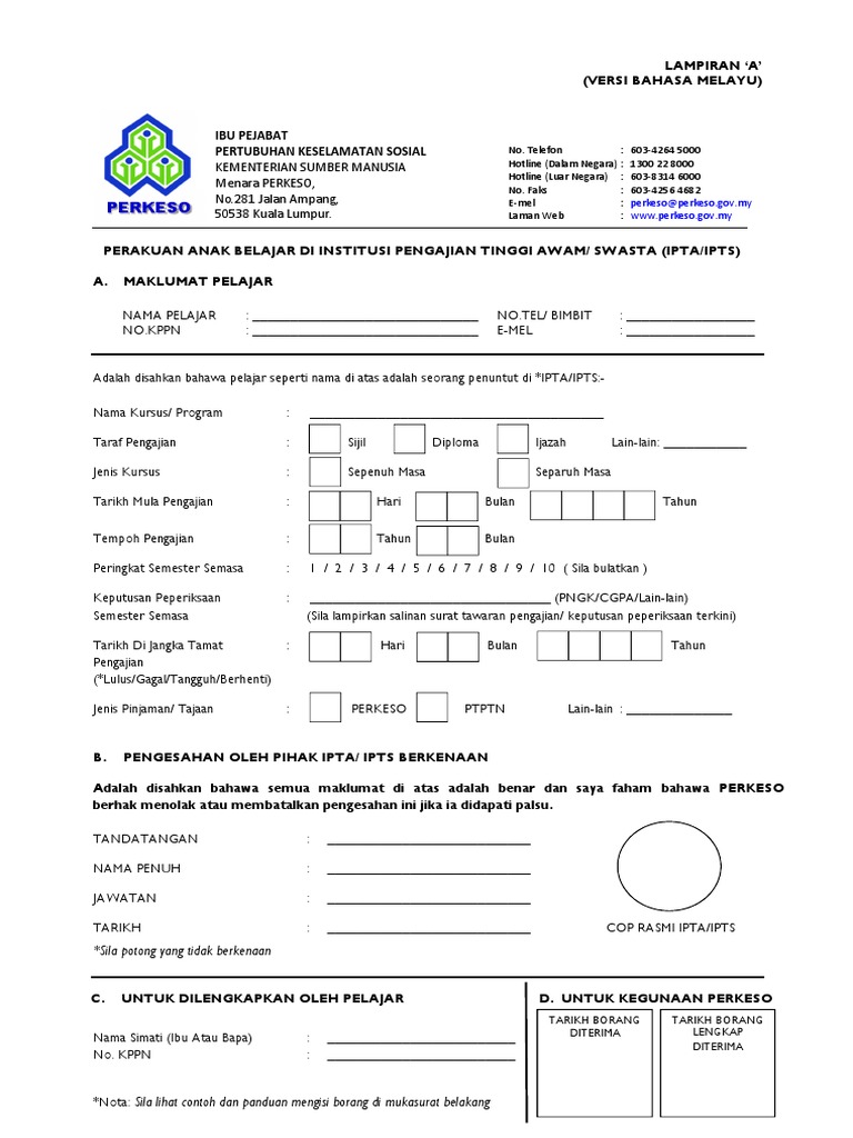 Perakuan Anak Belajarlampiran a-BM-Versi Mei 2016 | PDF