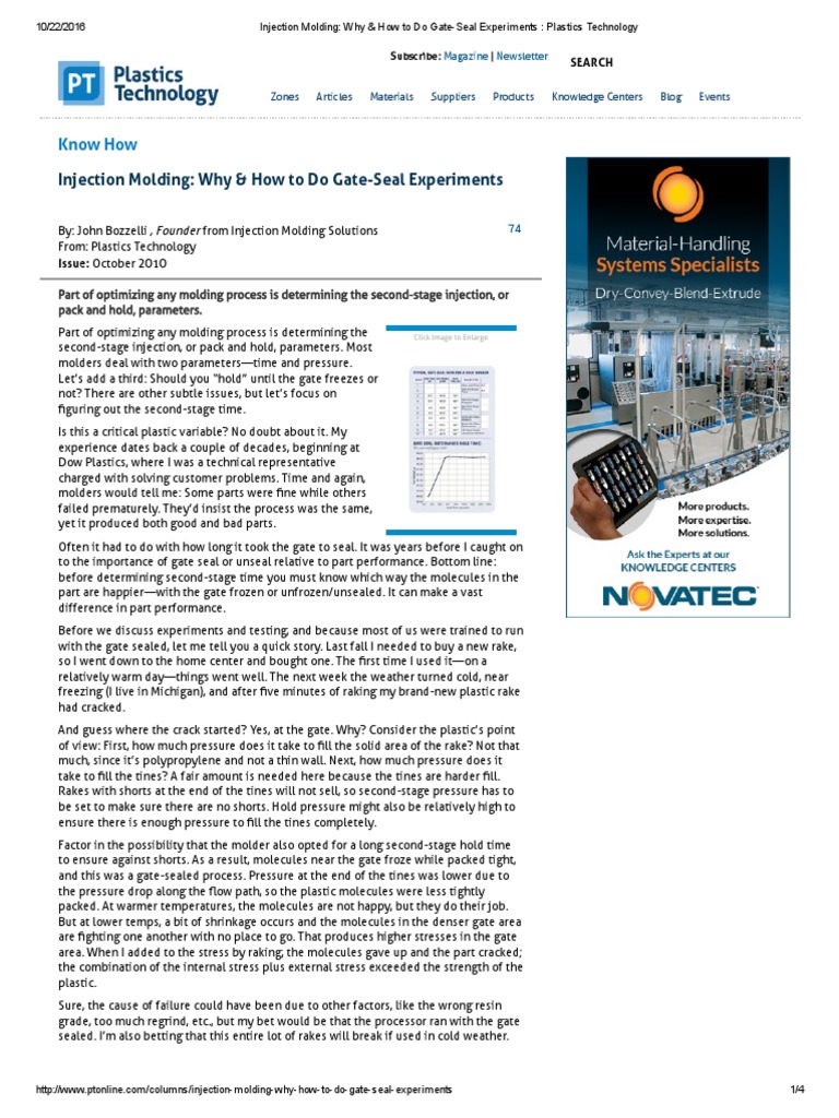 Injection Molding - Why & How To Do Gate-Seal Experiments - Plastics ...