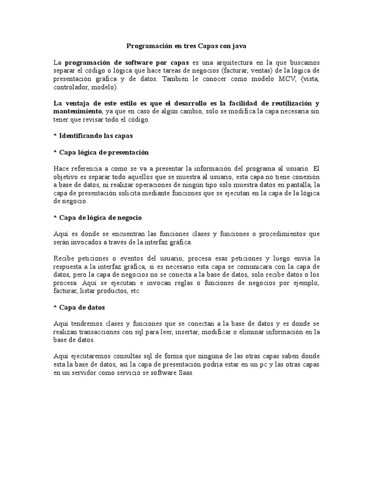 Programación 3 Capas en Java: Guía Completa | PDF | Java (lenguaje de ...