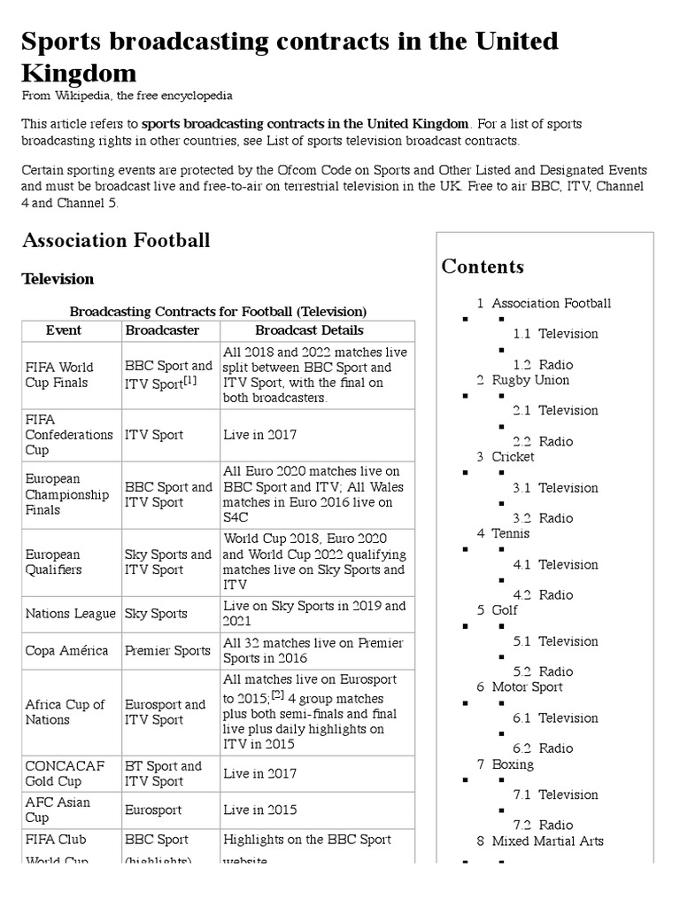 UK Sports Broadcasting Contracts Overview | PDF | Premier League