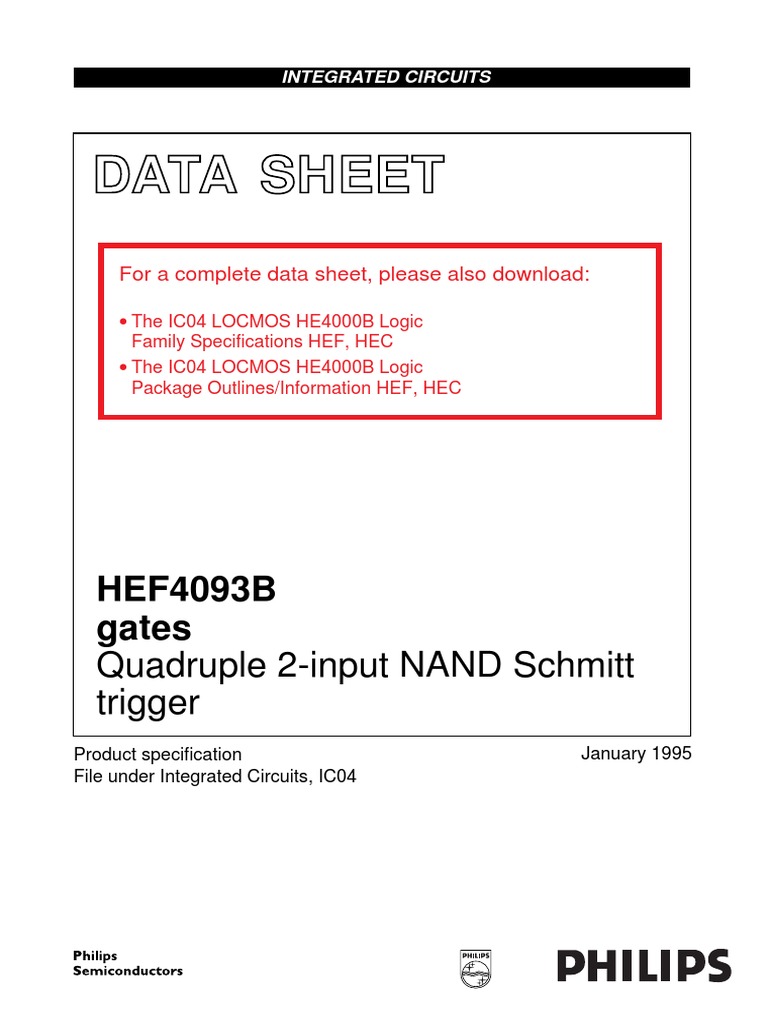 Quadruple 2-Input NAND Schmitt Trigger Integrated Circuit Data Sheet | PDF | Electronics ...