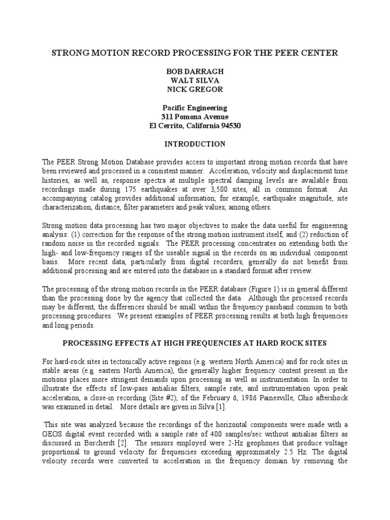 Strong Motion Record Processing For The Peer Center | PDF | Spectral ...
